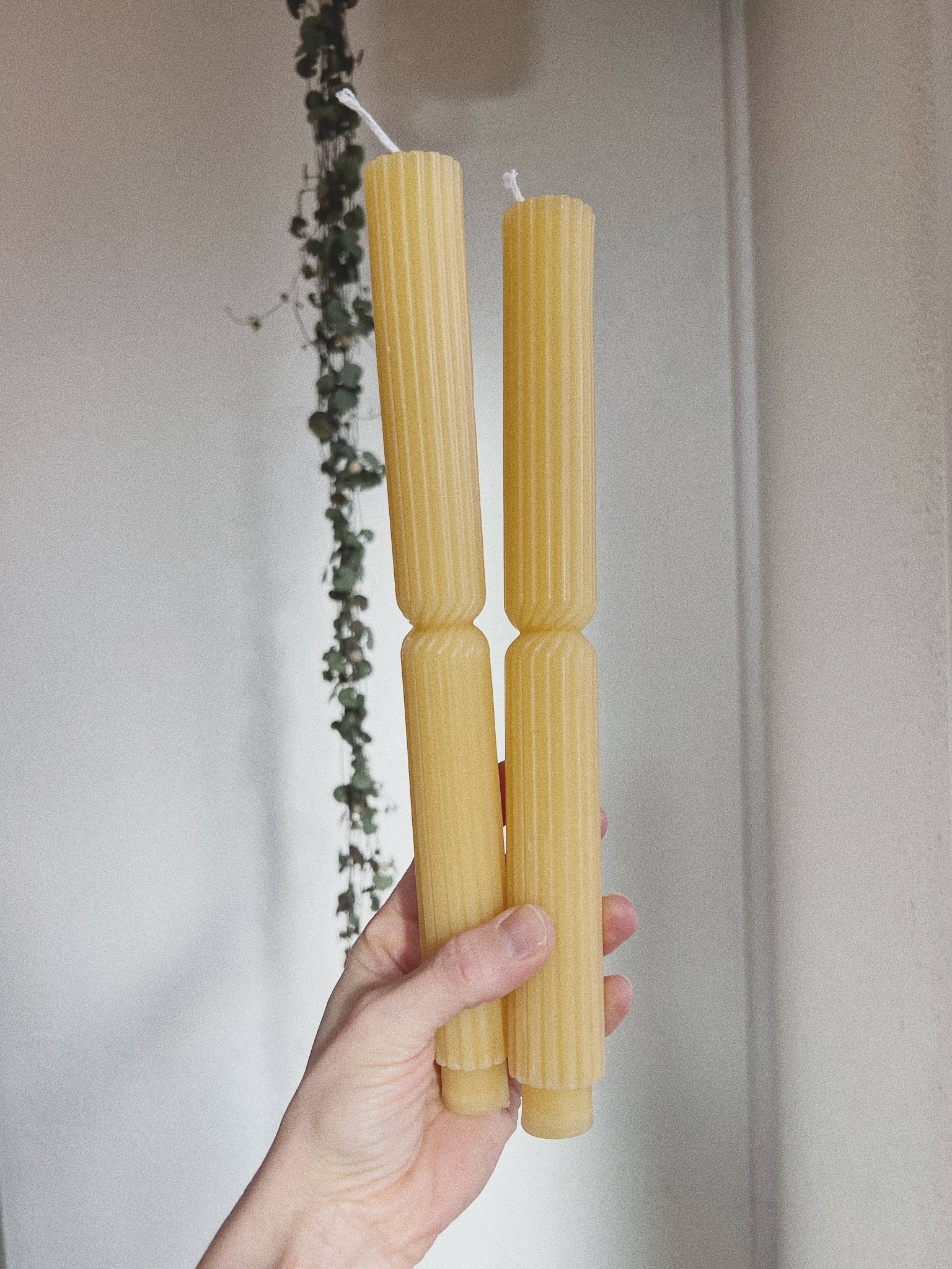 Fluted chunky taper candles: Olive - HER Home Design Boutique