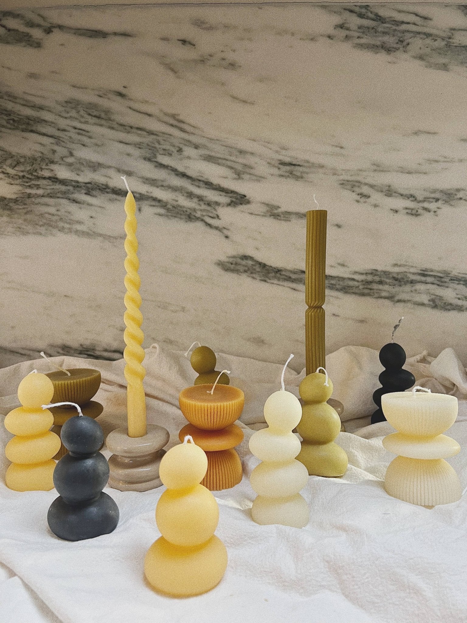 Fluted chunky taper candles: Olive - HER Home Design Boutique