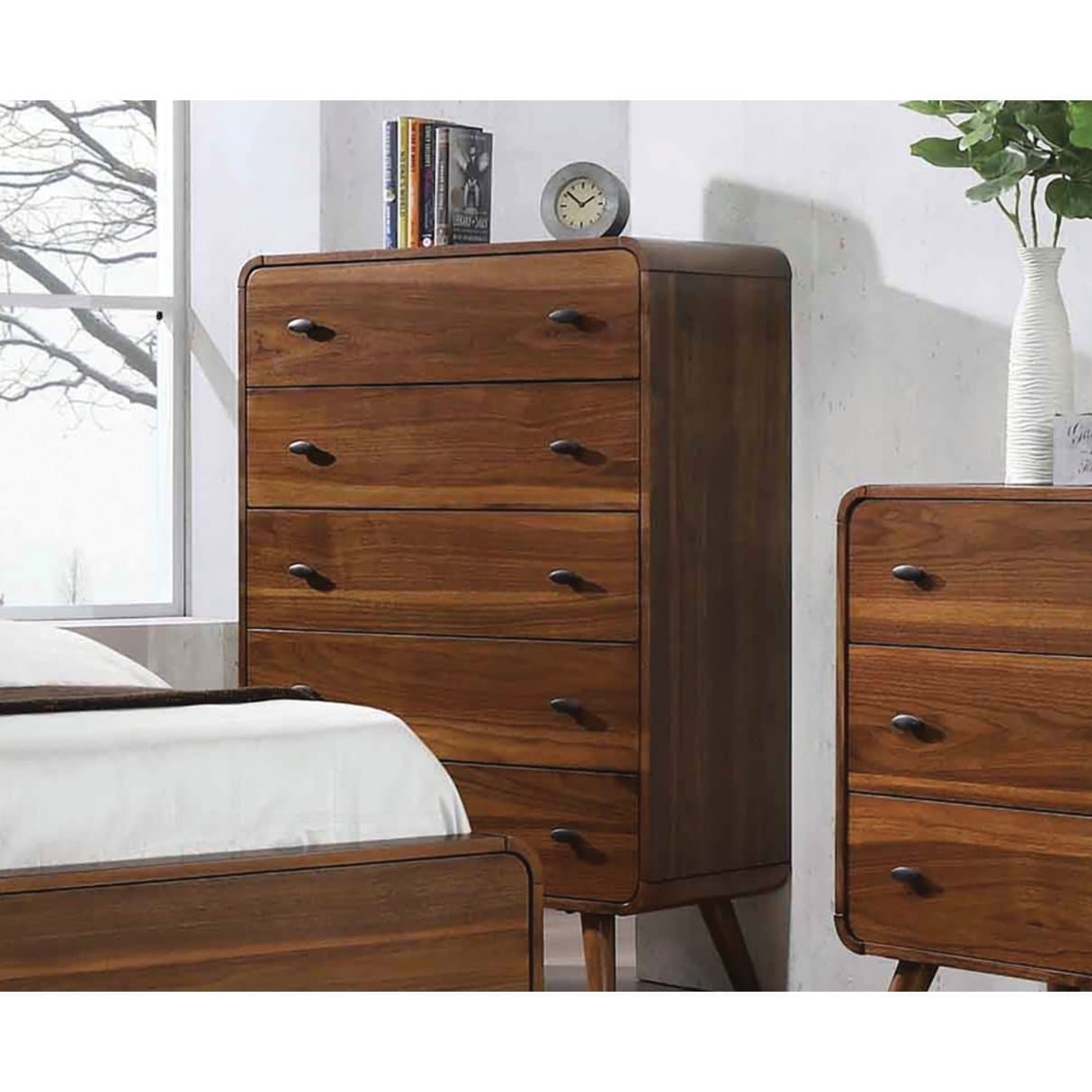 Mid-Century Modern 5-Drawer Chest in Walnut - HER Home Design Boutique